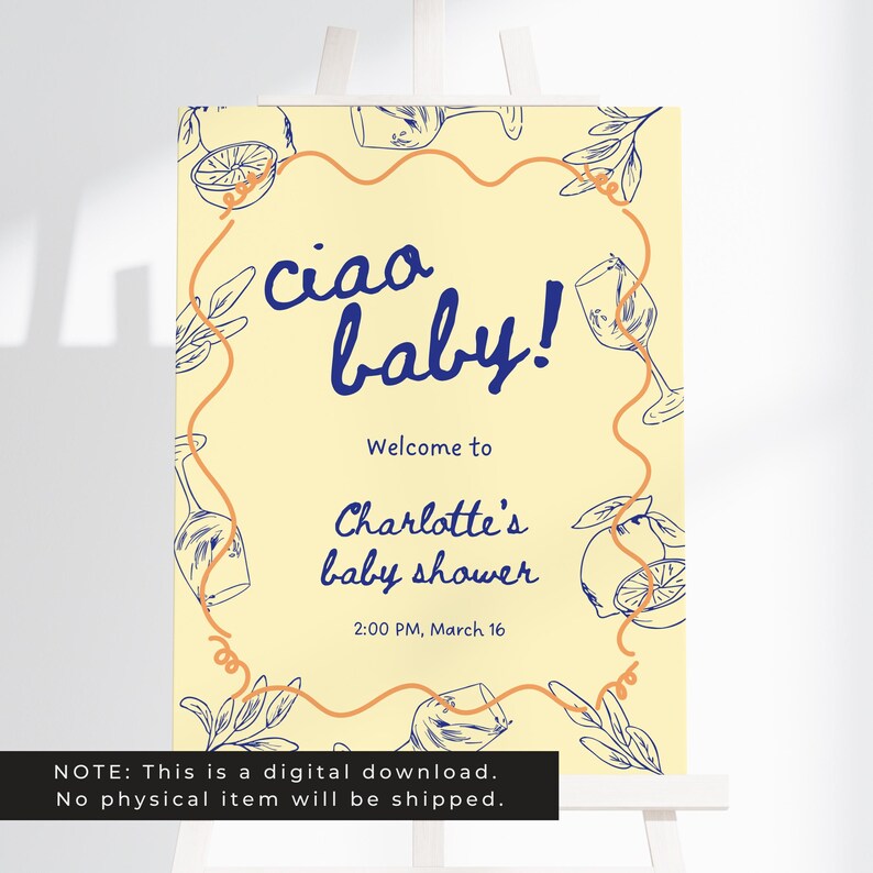 Ciao Baby Welcome Sign Italian Baby Shower Decor Hand Drawn Lemon Theme ...