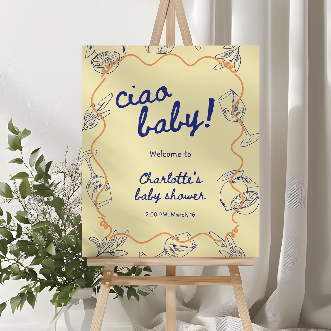 Ciao Baby Welcome Sign Italian Baby Shower Decor Hand Drawn Lemon Theme ...
