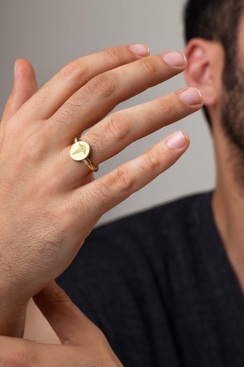 Sterling Silver Caduceus Ring, Medical Symbol Signet Ring, Doctor Gift ...