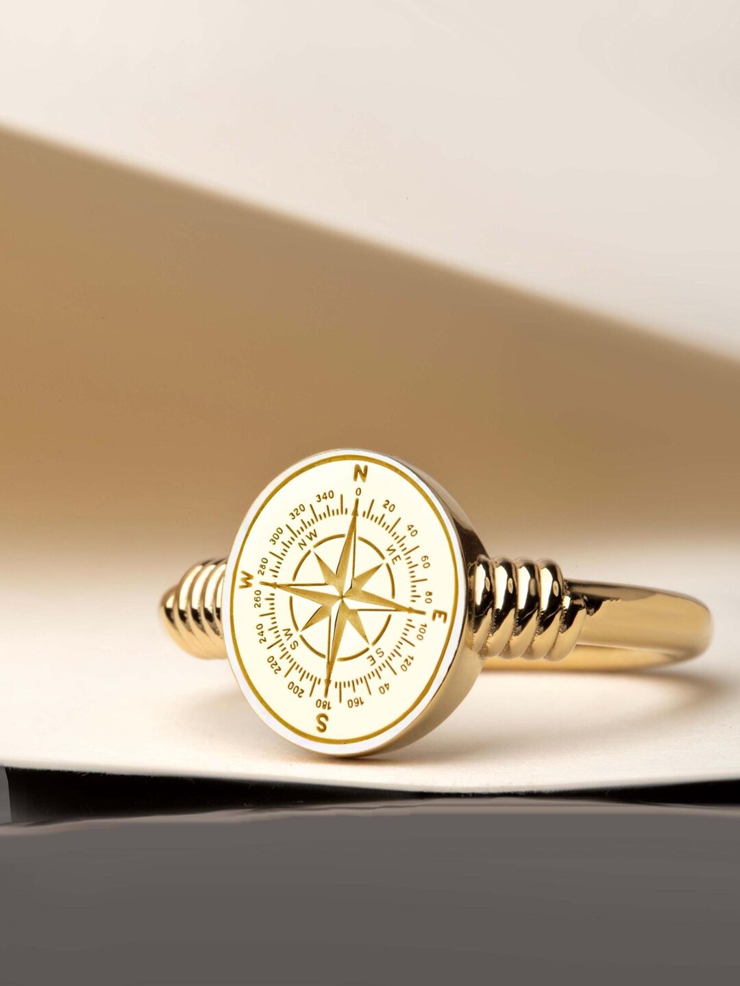 Sterling Silver Compass Ring: Nautical North Star Signet - Etsy