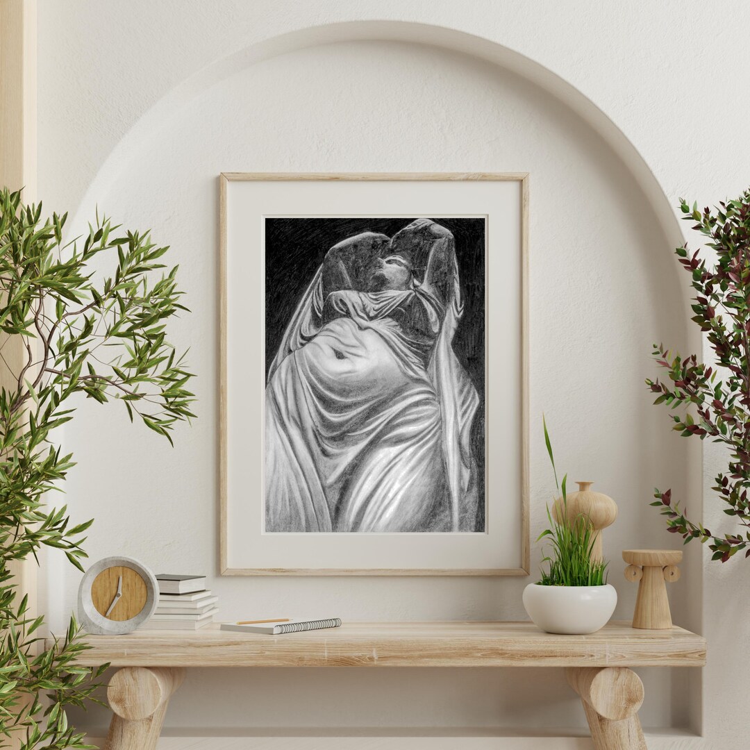 Feminist Hand Drawn Charcoal Signed Black and White Greek Mythology ...