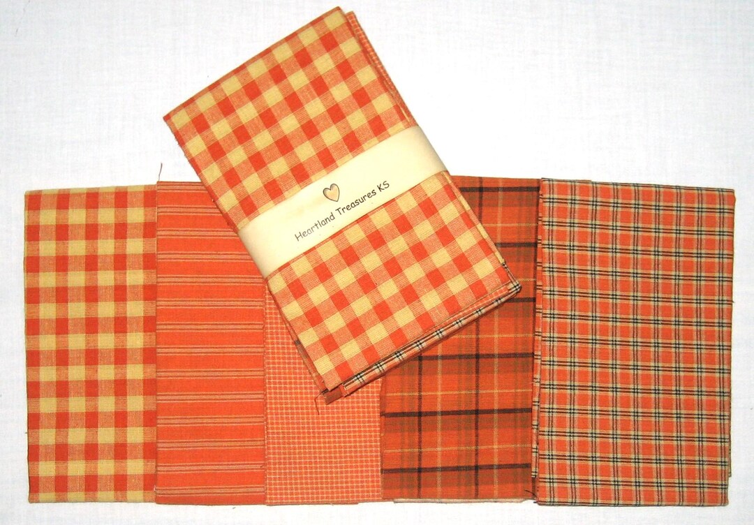 Orange Homespun Fabric Fat Quarter Bundle – Plaids, Checkered, Ticking ...