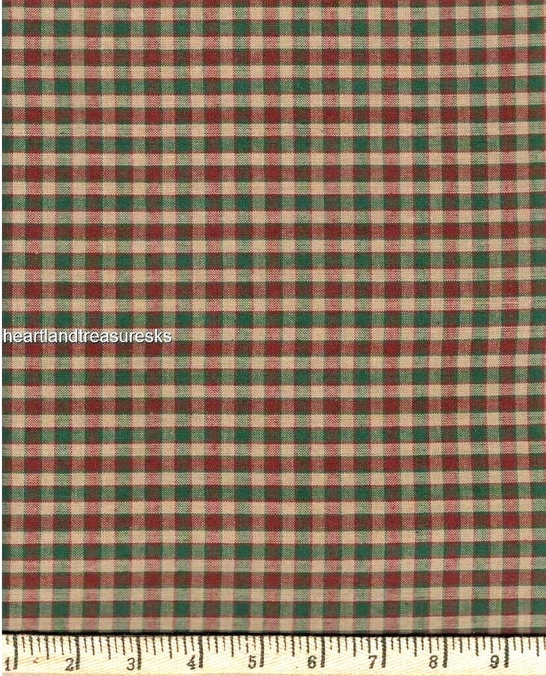 Red, Green, and Wheat Plaid Homespun Fabric, Holiday, Country Primitive ...