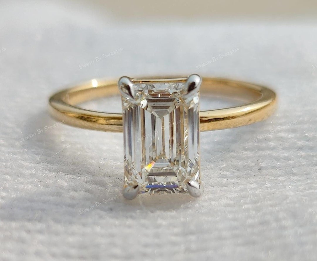 Certify 3.00 Ct Emerald Cut Lab Grown Diamond 14K Solid Yellow Gold ...