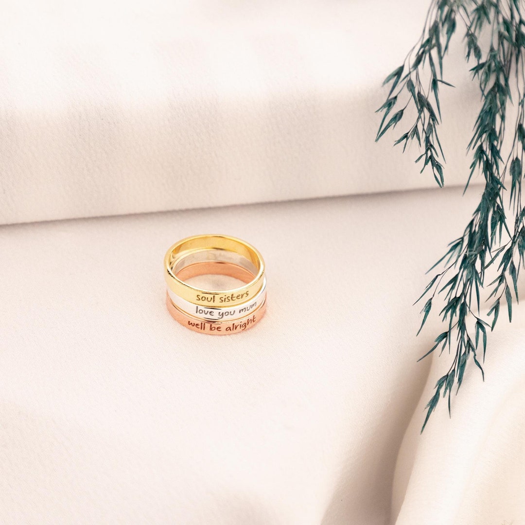 Gold Engraved Band Ring | Actual Handwriting Rings, Couples Ring ...