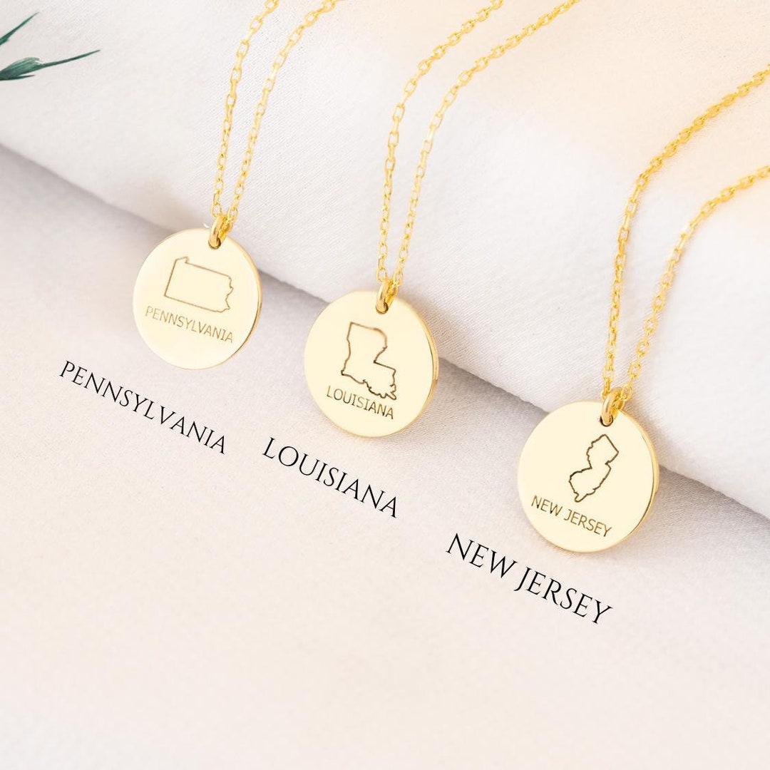 USA State Necklace | Custom Map Necklace, Country Engraved Disk Charm ...
