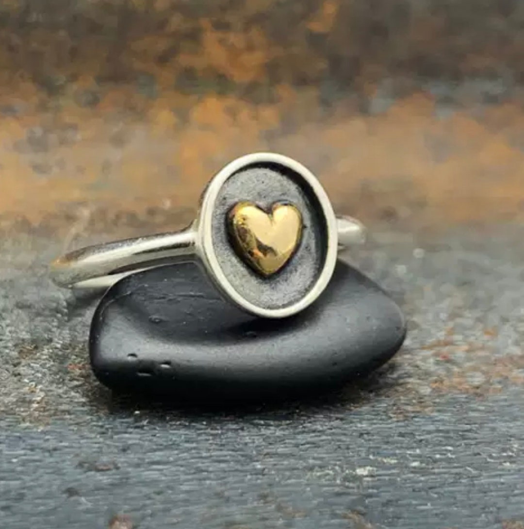 Sterling Silver Shadowbox Heart Ring Bronze Heart Darkened Sterling ...