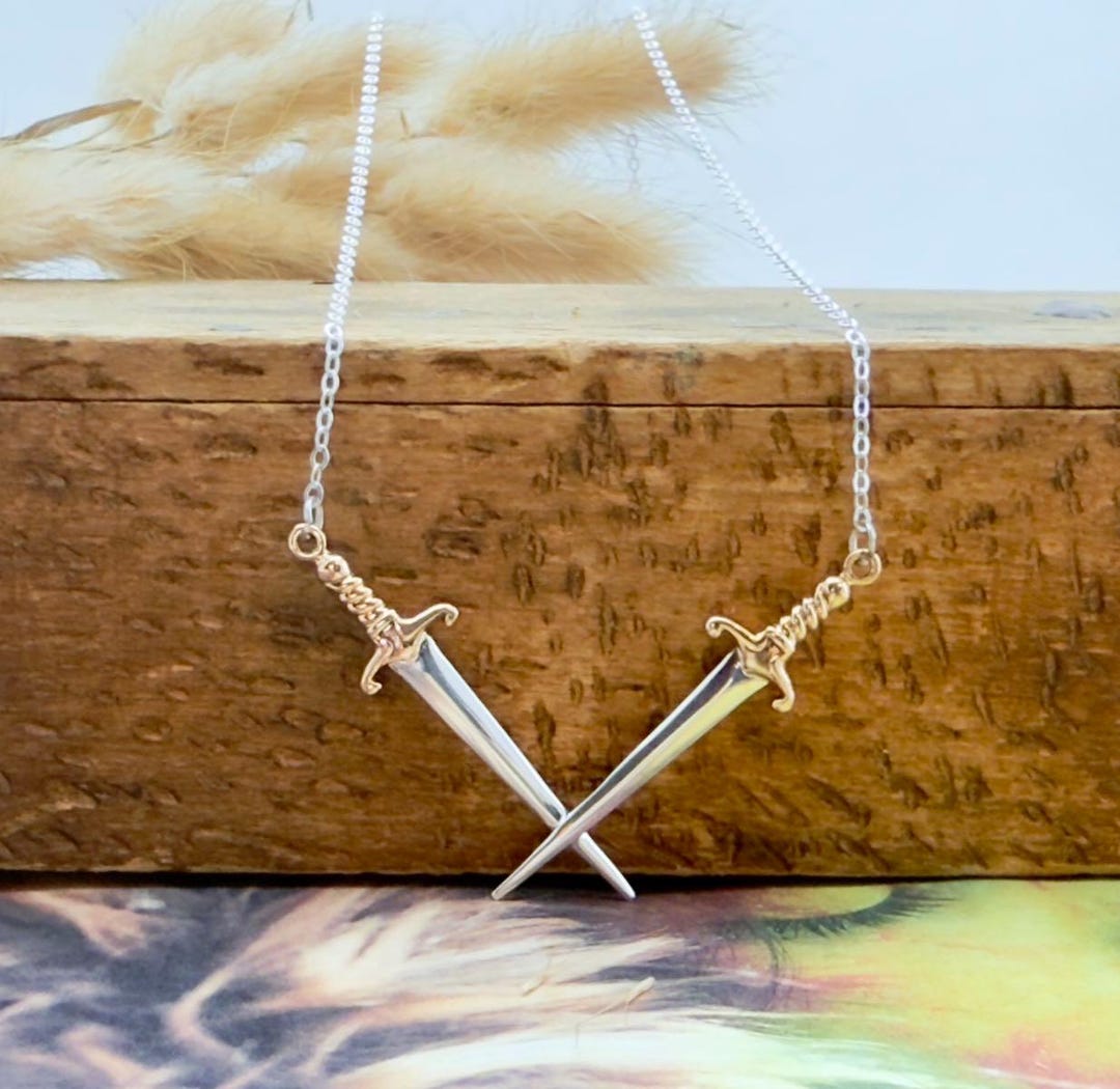 Sterling Silver and Bronze Crossed Swords Necklace * Handmade ...