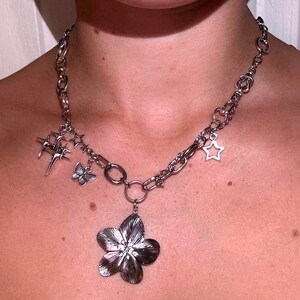 Handmade Silver Charm Statement Necklace With Floral Pendant – Star ...