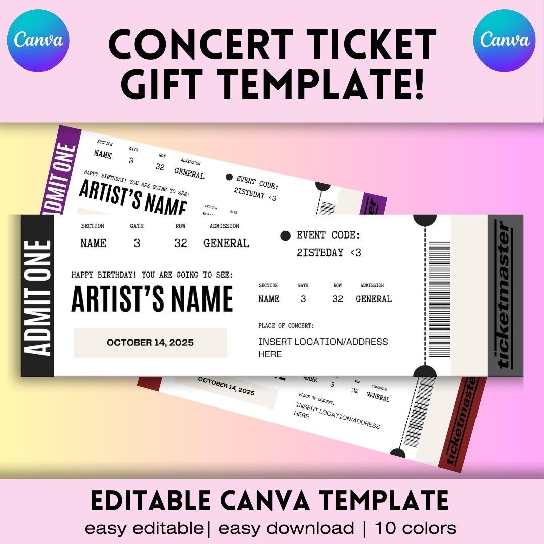 Ticketmaster Ticket | Gift Concert Ticket Template | Birthday Gift ...
