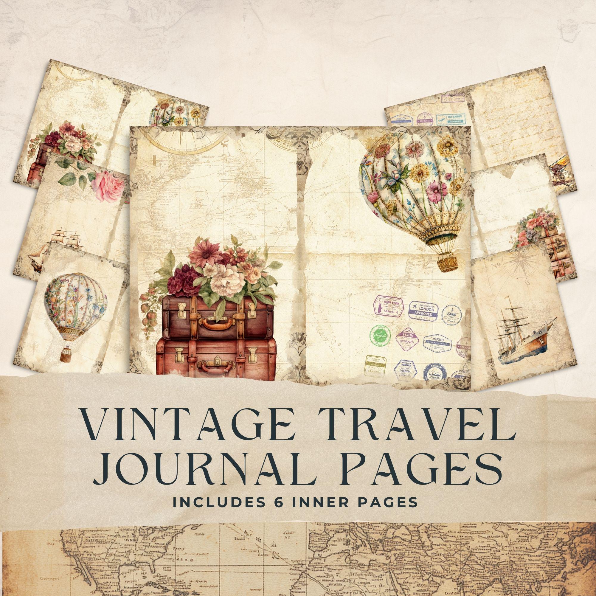 Vintage Travel Junk Journal Kit, Map Ephemera, Antique Luggage, Aged ...