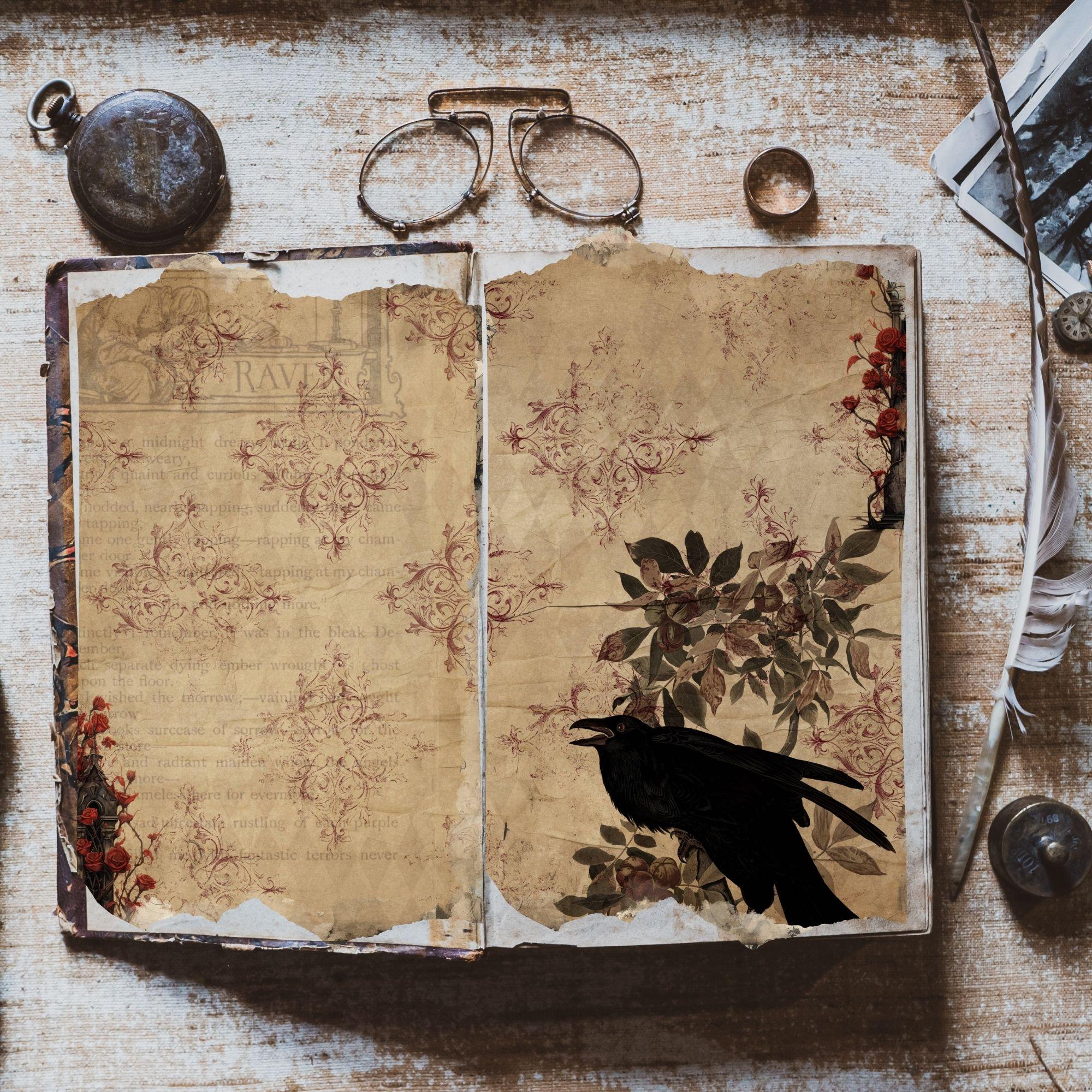 Edgar Allan Poe Junk Journal Pages, Gothic Journaling, Sinister Digital ...
