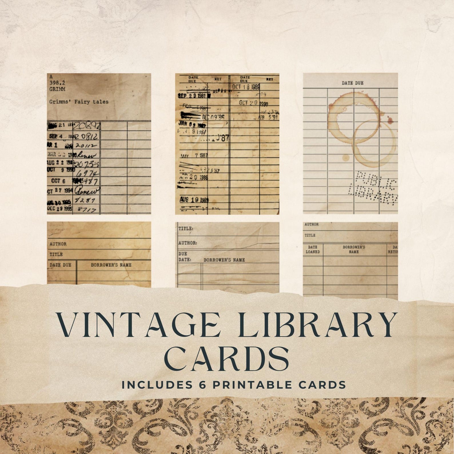 Vintage Library Card Ephemera: Junk Journal Printable (PDF) - Etsy