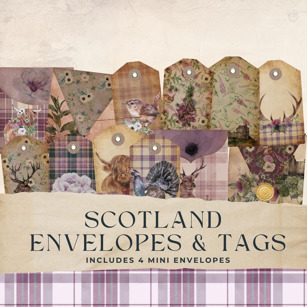 Scotland Mini Envelopes and Tags, Scottish Junk Journal, Vintage Tartan ...