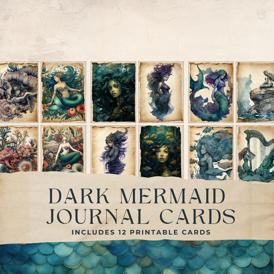 Dark Mermaid Journal Cards, Gothic Ocean Collage, Fantasy Sea Creatures ...