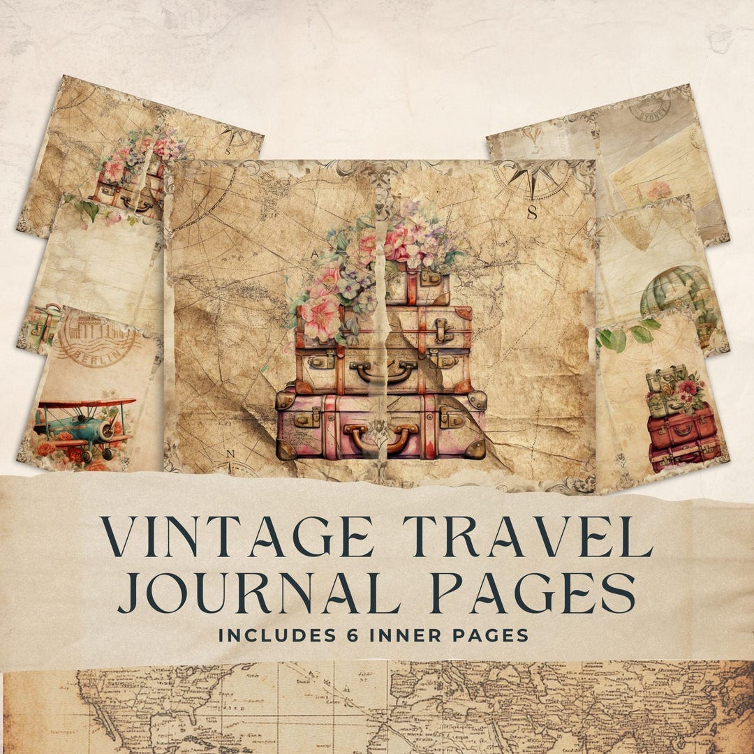 Junk Journal Passport Digital, Printable Pages, Vintage Travel, Map ...