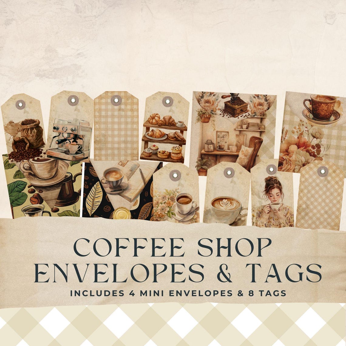 Coffee Shop Mini Envelopes and Tags, Cafe Au Lait, Coffee Lover ...