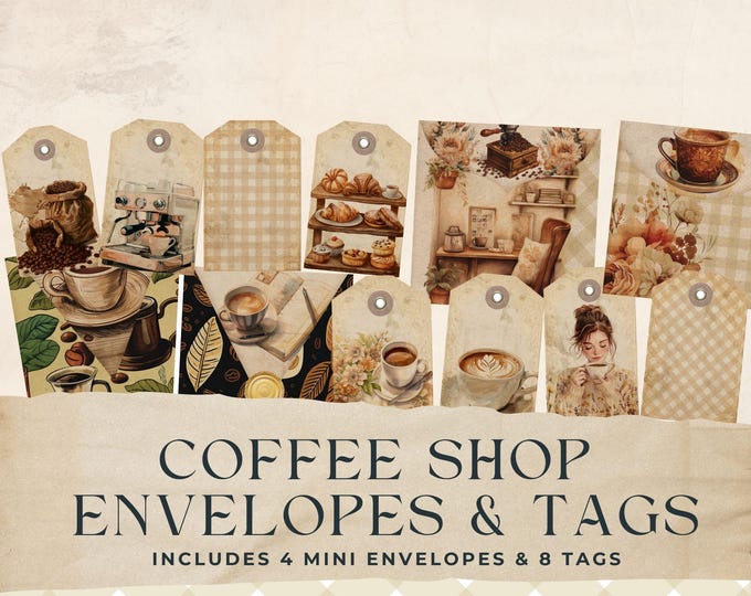 Coffee Shop Mini Envelopes and Tags, Cafe Au Lait, Coffee Lover ...