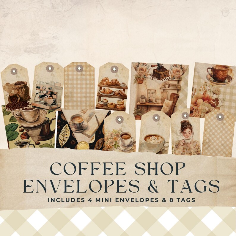 Coffee Shop Mini Envelopes and Tags, Cafe Au Lait, Coffee Lover ...