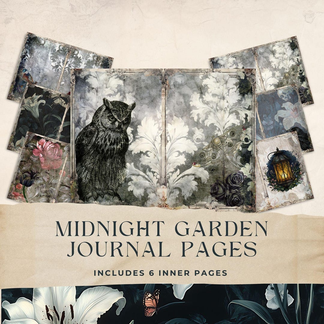 Midnight Garden Junk Journal Pages, Whimsical Journaling, Gothic ...