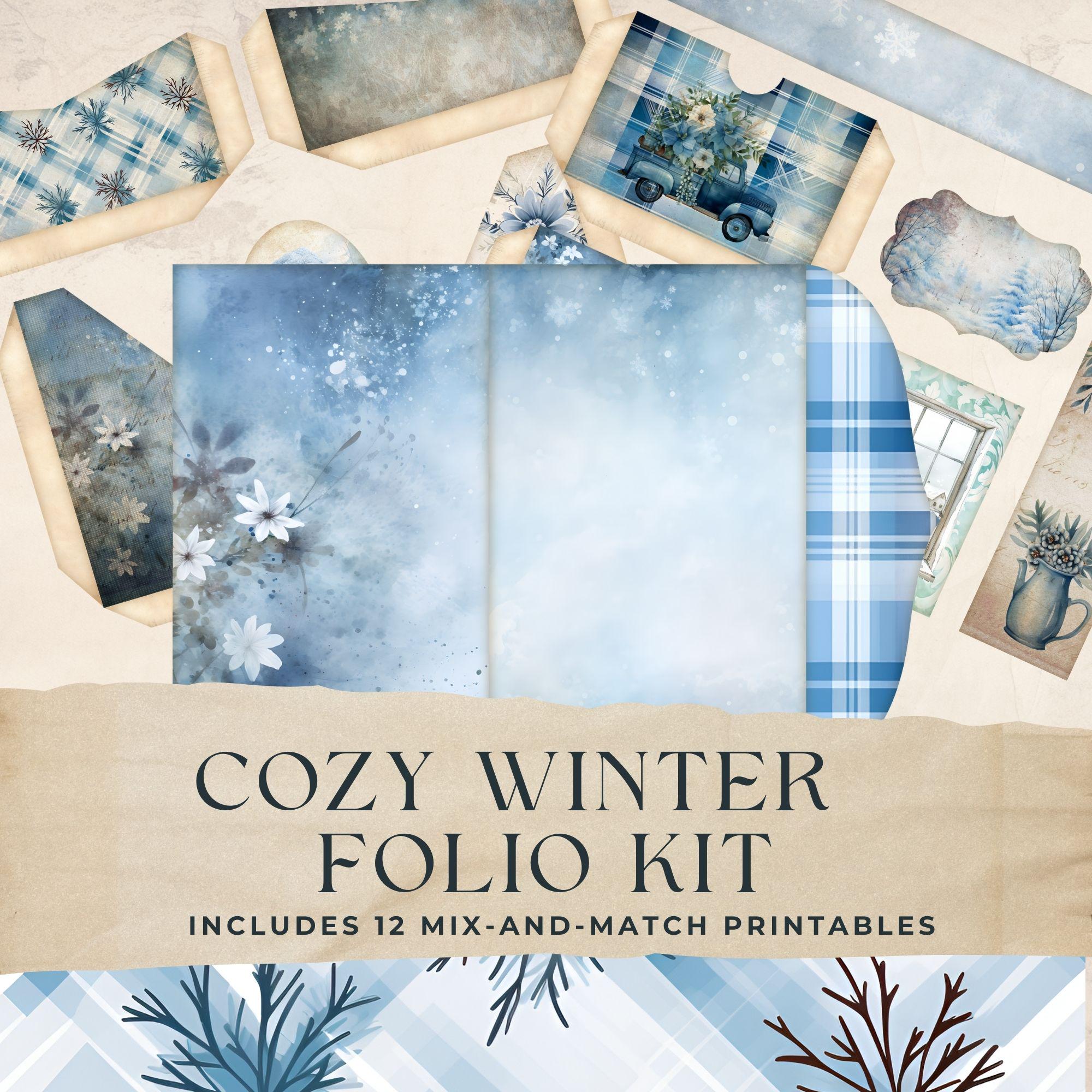 Cozy Winter Junk Journal Folio Kit, Snowy Days, Vintage Truck, Blue ...
