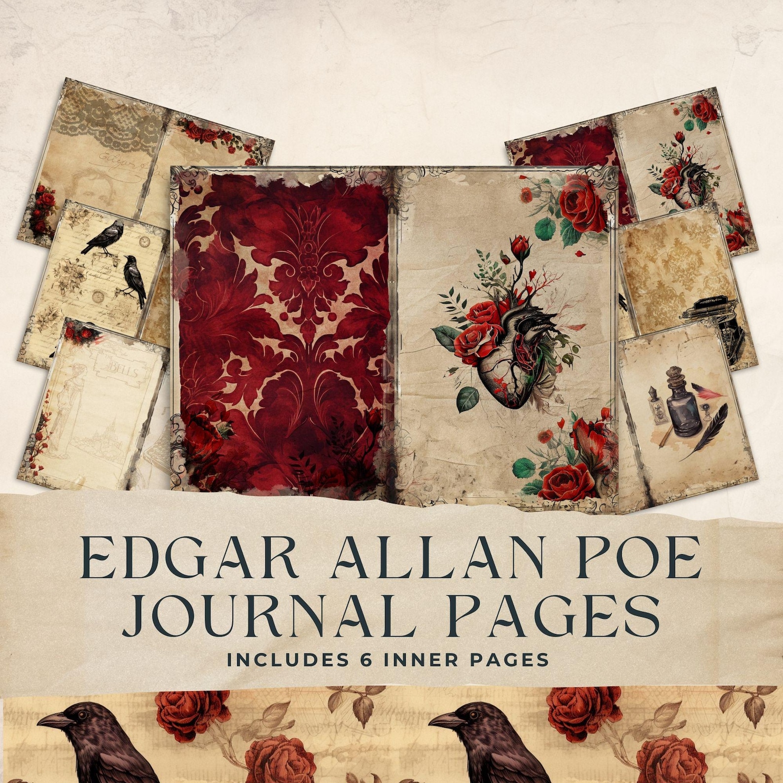 Edgar Allan Poe Junk Journal Kit, Victorian Horror Digital Paper ...