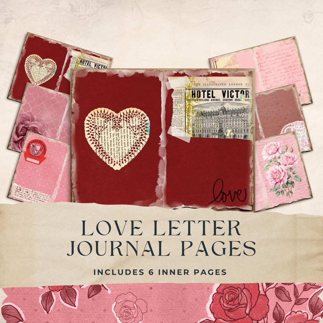 Love Letter Junk Journal Pages, Vintage Romance Journaling, Pink Red ...