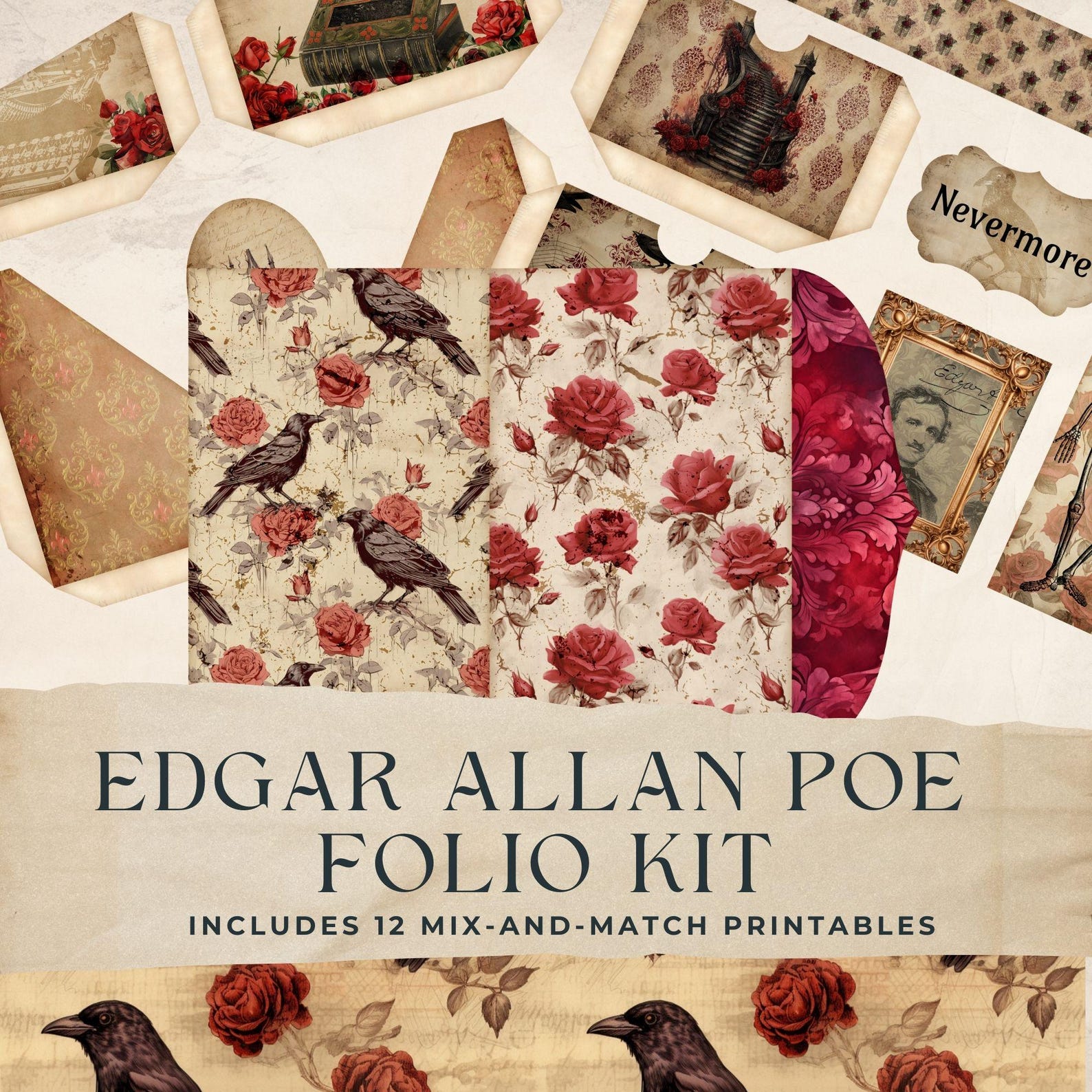 Edgar Allan Poe Junk Journal Kit, Victorian Horror Digital Paper ...
