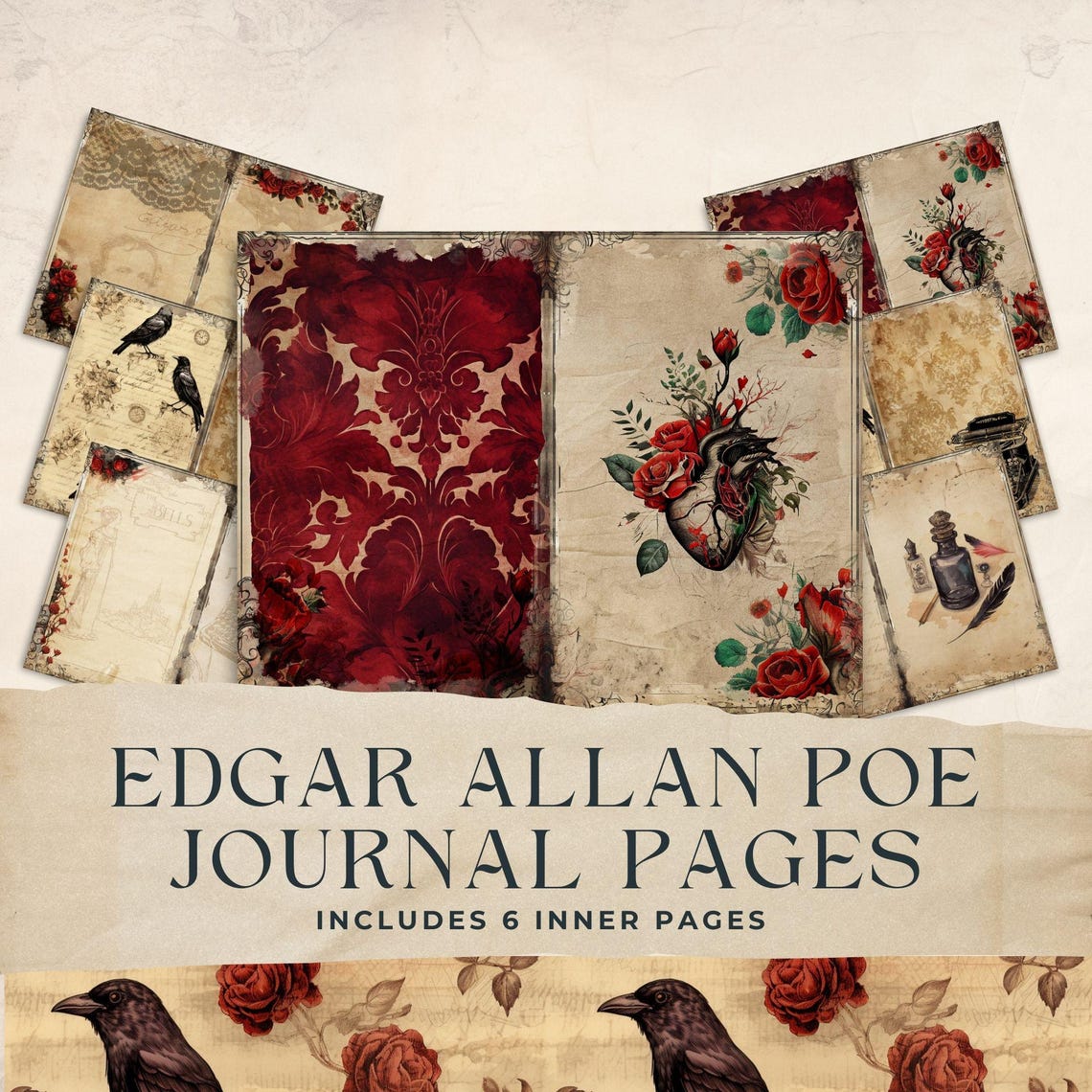 Edgar Allan Poe Junk Journal Pages, Gothic Journaling, Sinister Digital ...