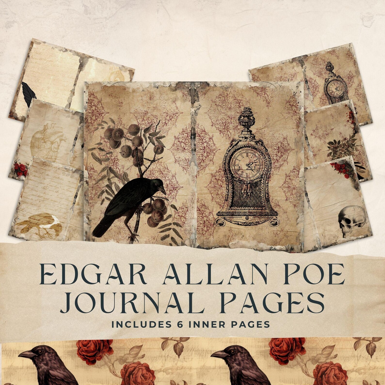Edgar Allan Poe Junk Journal Kit, Victorian Horror Digital Paper ...