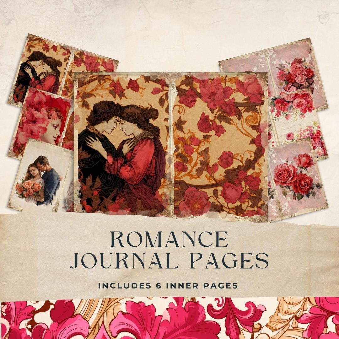 Floral Romance Junk Journal Pages, Romantic Journaling, Scarlet Red ...