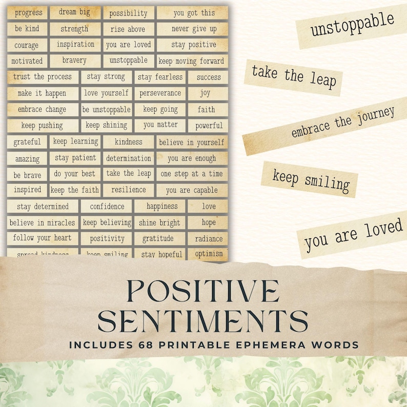 Junk Journal Printable Encouraging, Positive Word Strips, Neutral ...