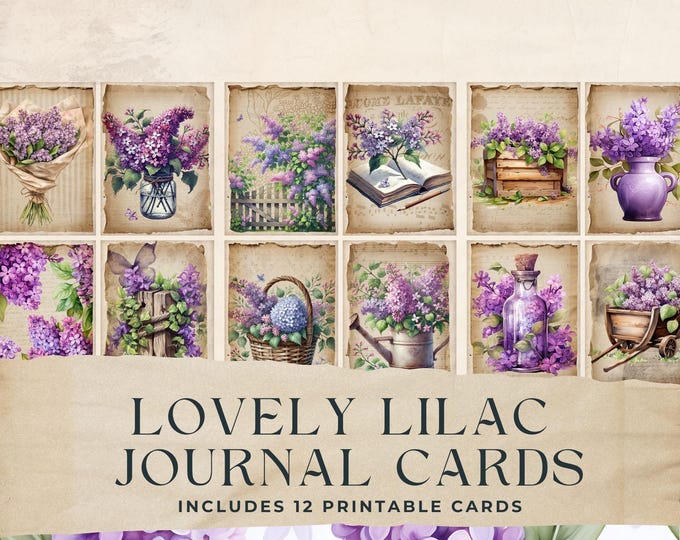 Lovely Lilac Junk Journal Cards, Flowers, Vintage Gardening, Floral ...