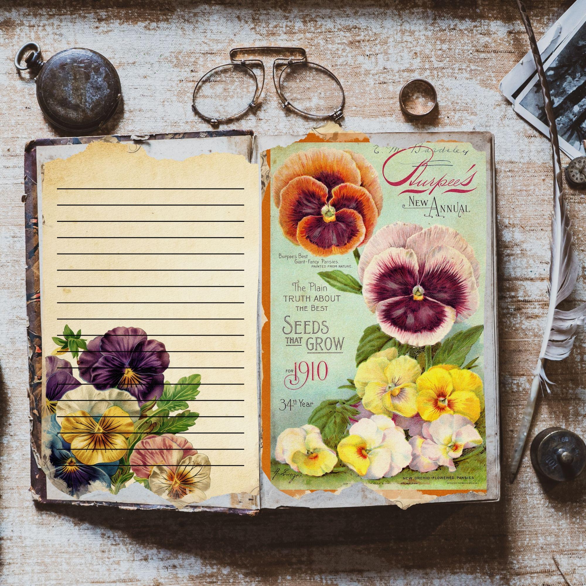 Flower Seed Packet Junk Journal Pages, Vintage Gardening Journaling ...