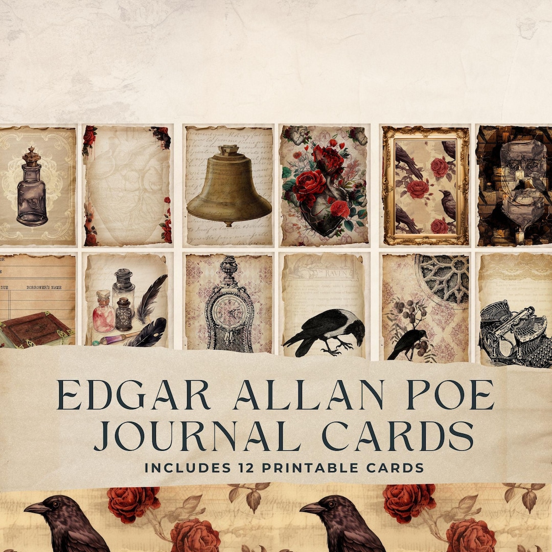 Edgar Allan Poe Junk Journal Cards, Victorian Horror Collage, Macabre ...
