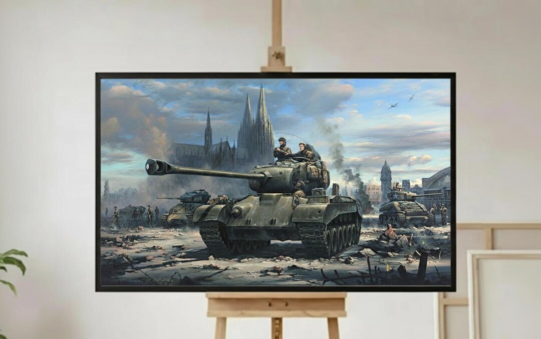 M26 Pershing in WWII Original Oil Painting | Historical Urban Battle ...