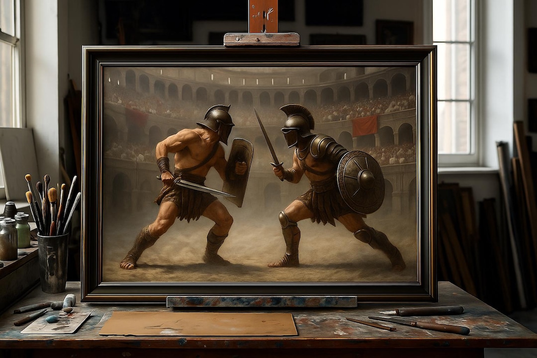 Gladiator Duel in the Arena – Original Oil Painting of Ancient Roman ...