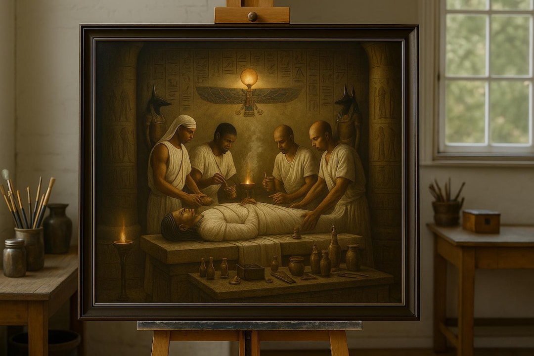 Mummification Ritual Oil Painting – Ancient Egyptian Embalming Scene ...
