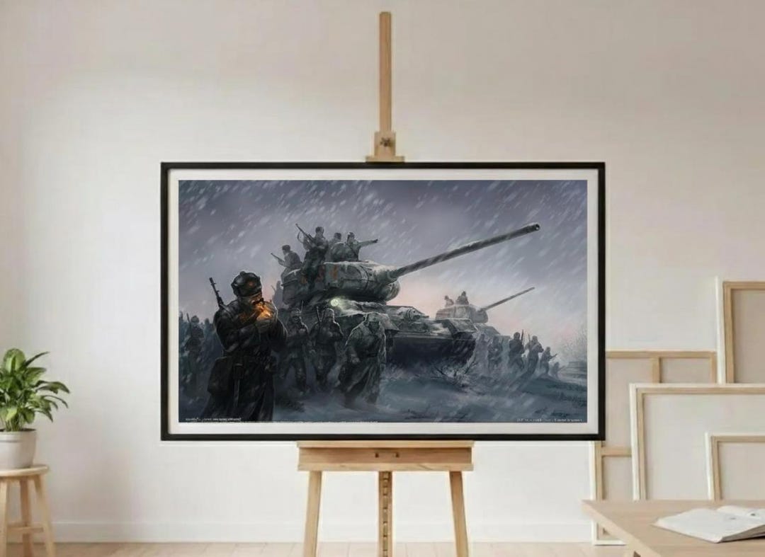 WWII T-34 Tank Original Oil Painting | Soviet Winter Battle Scene ...
