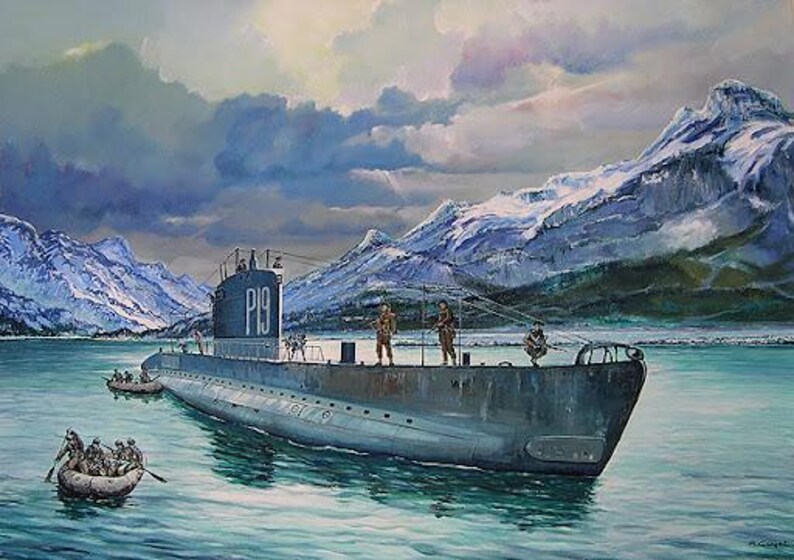 WWII Submarine P19 in Arctic Fjord – Original Oil Painting Naval ...