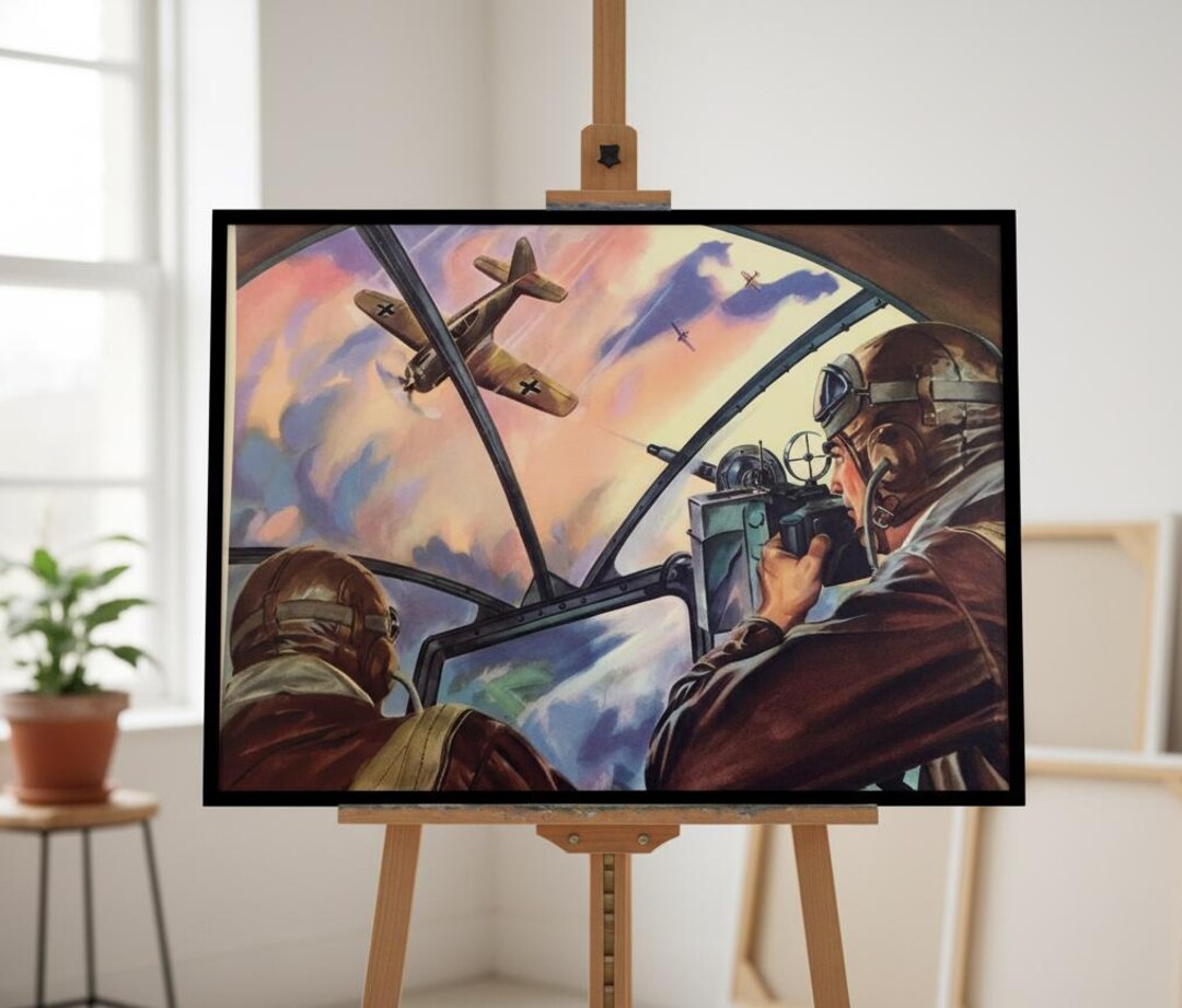 Bomber Gunner in Action – Original WWII Aviation Oil Painting, Tail Gun ...