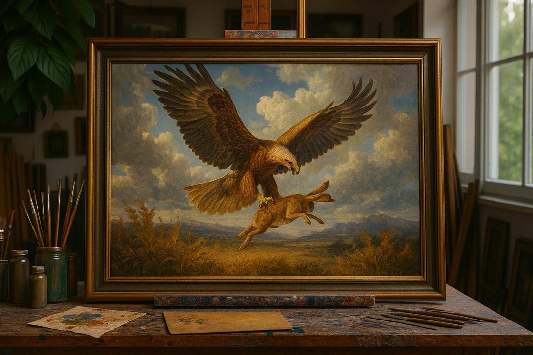 Eagle Swooping to Catch Prey Original Oil Painting – Majestic Bird of ...