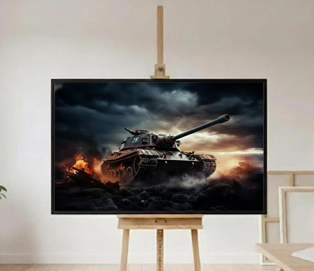 WWII Heavy Tank Original Oil Painting – Dramatic Battlefield Scene ...