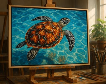Turtle Sea Swimming Seascape 54 Canvas | Wall Art Home Decoration ...