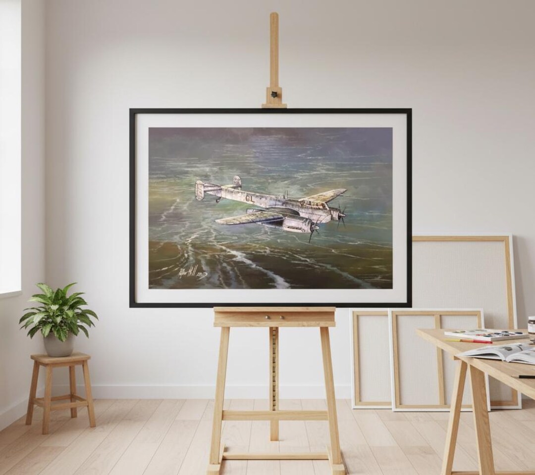 German Reconnaissance Plane Over Sea – Original WWII Aviation Oil ...
