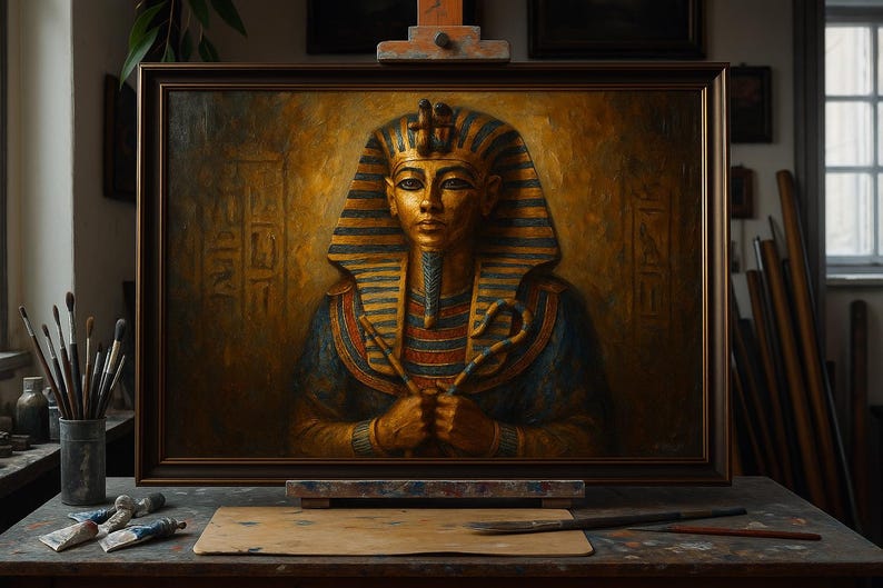 Pharaoh Tutankhamun's Golden Mask Original Oil Painting – Ancient ...