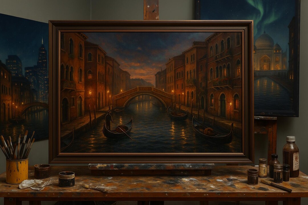 Venetian Canal at Twilight With Gondolas – Original Oil Painting for ...