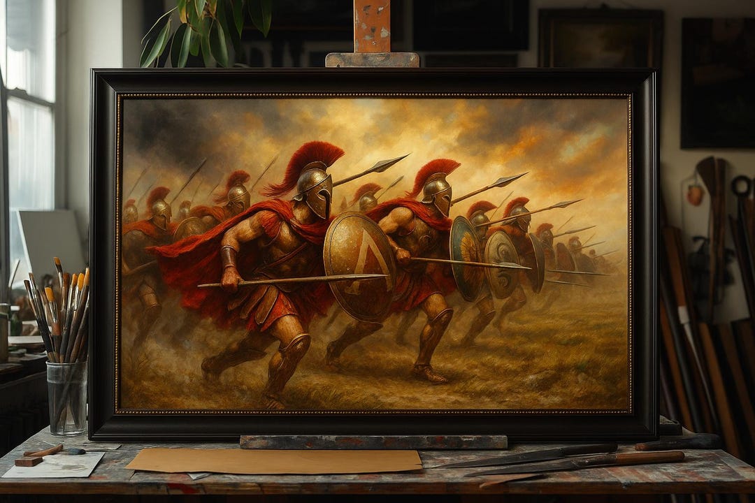 Spartan Charge Into Battle–original Oil Painting, Ancient Warrior Wall ...