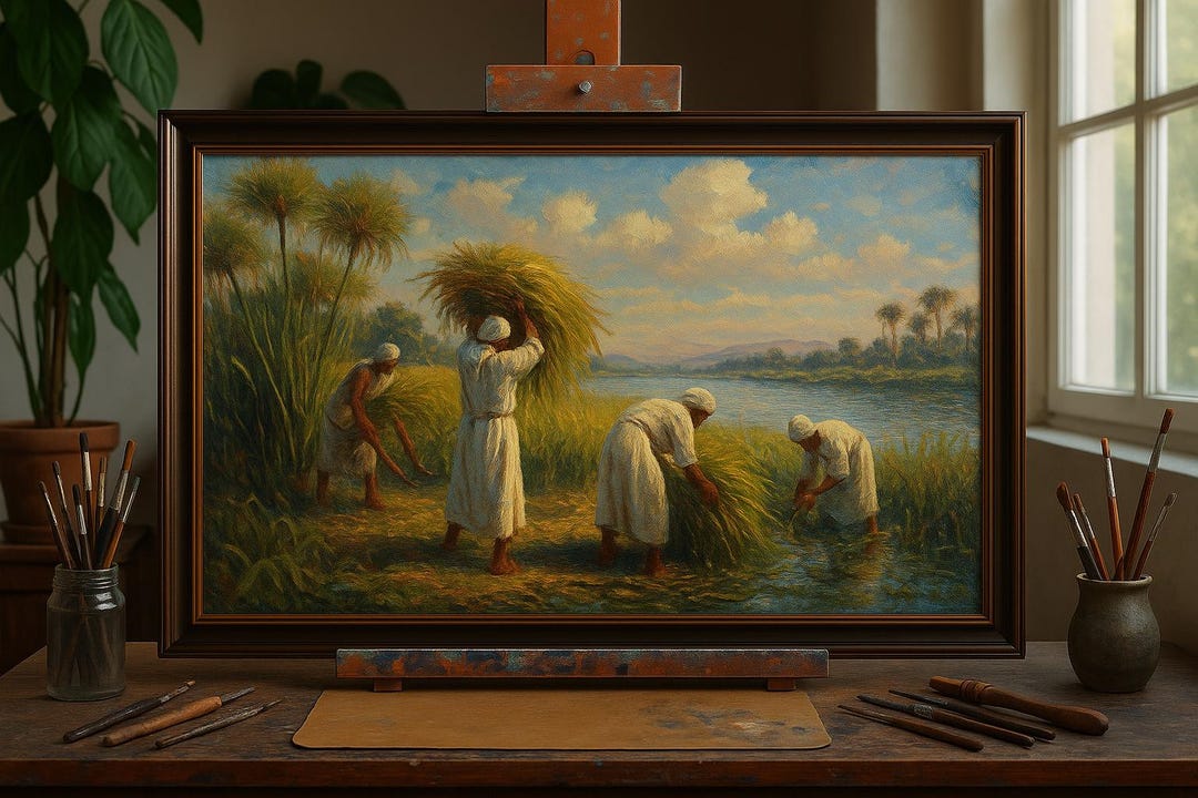 Papyrus Harvest on the Nile River – Original Oil Painting | Framed ...
