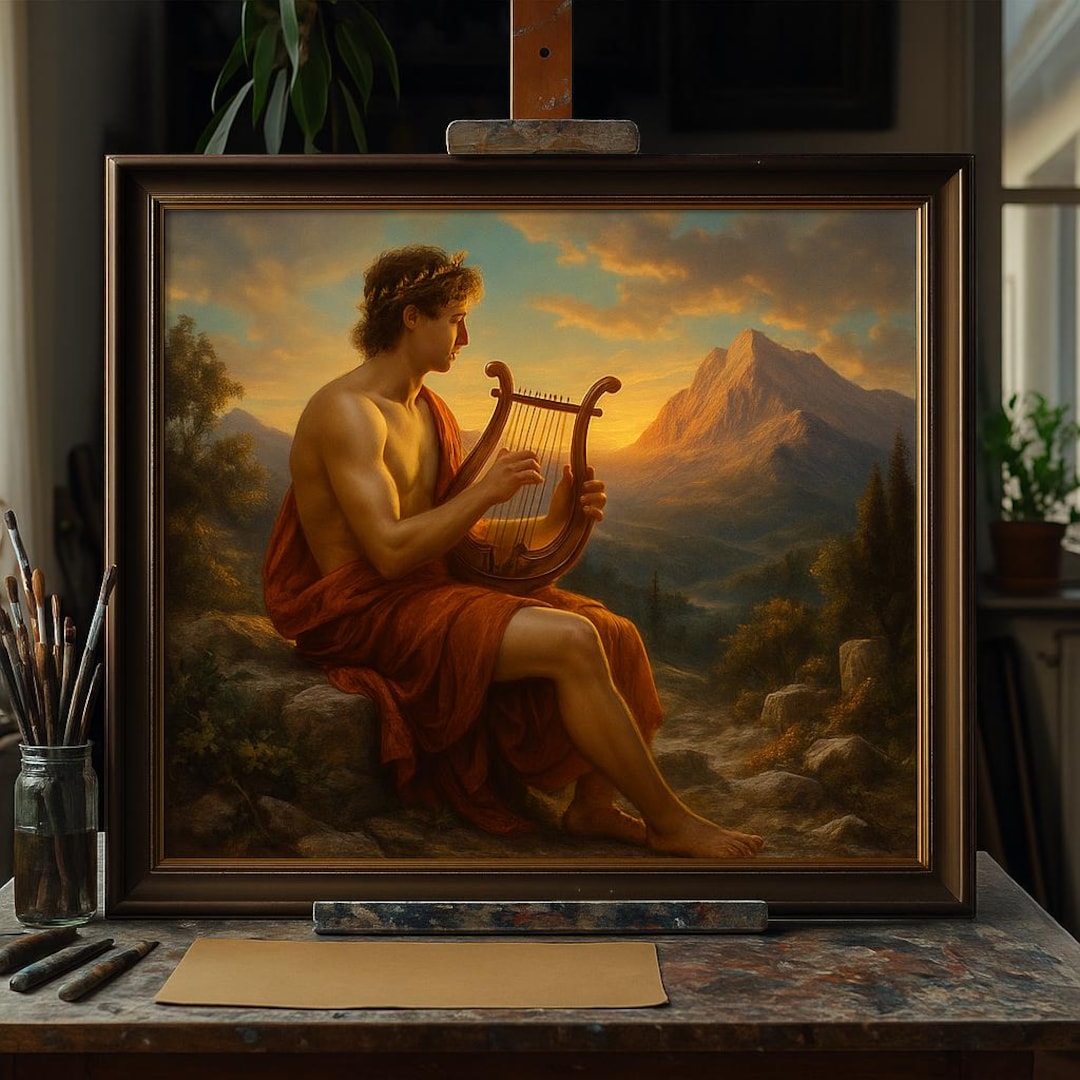 Apollo Playing Lyre on Mount Parnassus – Original Oil Painting, Greek ...